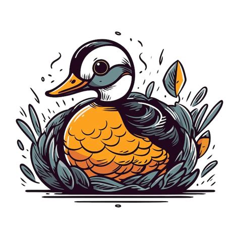 Premium Vector Vector Illustration Of A Duck In The Nest Hand Drawn Style