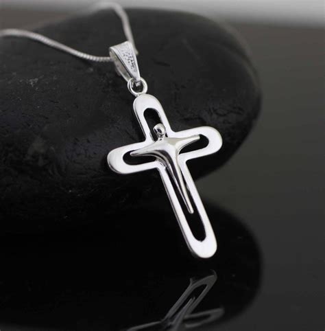 Silver Modern Cross Necklace Sterling Silver Cross Necklace Crucifix
