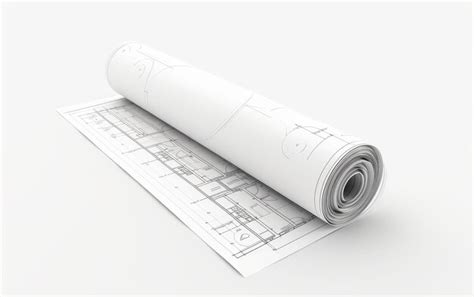 Blueprint Paper Roll With Construction Site Sketch On White Background Premium AI Generated Image