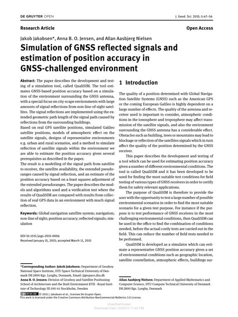 Pdf Simulation Of Gnss Reflected Signals And Estimation Of Position