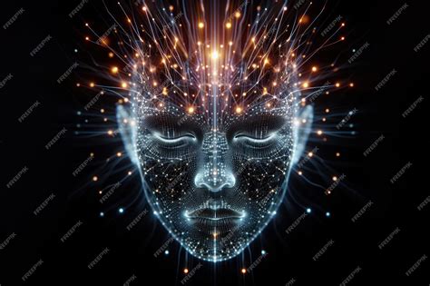 Premium Photo Futuristic Digital Face Illustration With Glowing Neural Network Connections