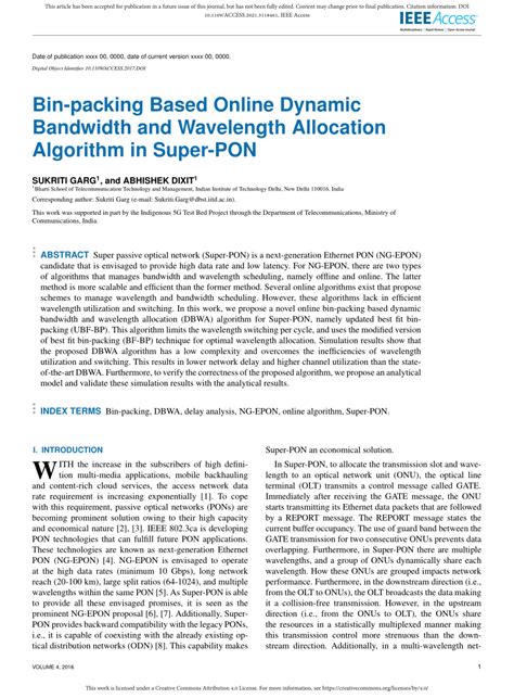 Pdf Bin Packing Based Online Dynamic Bandwidth And Wavelength Allocation Algorithm In Super Pon