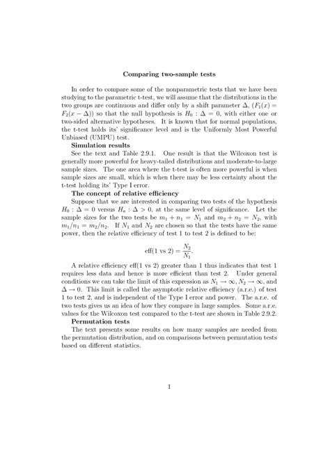 Comparing Two Sample Tests Nonparametric Statistics Stat 514 Docsity