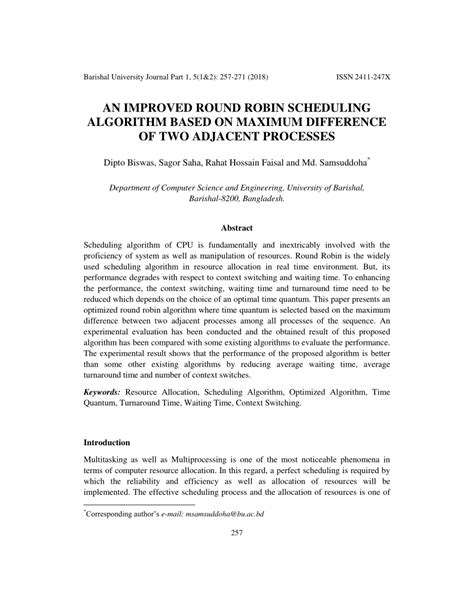 Pdf An Improved Round Robin Scheduling Algorithm Based On Maximum
