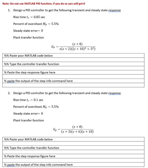 Solved 2 Design A Pid Controller To Get The Following