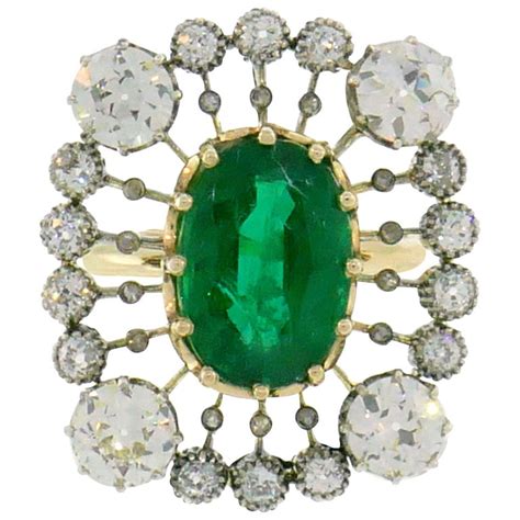Victorian Emerald Diamond Gold Ring 1900s For Sale At 1stdibs
