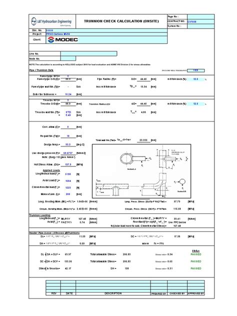 Trunnion Check Calculation Onsite Page No Contract No System No Pdf Manufactured Goods