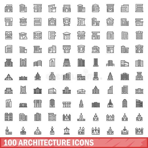 100 Architecture Icons Set Outline Style Stock Vector Illustration Of Modern Business 261345789