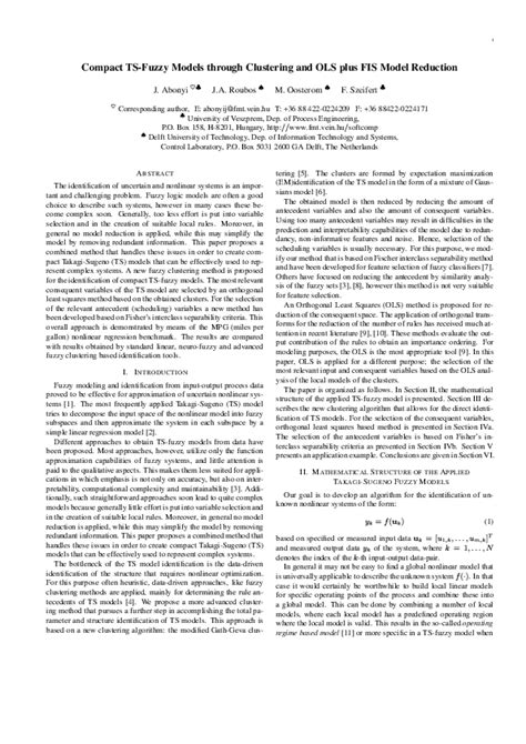pdf compact ts fuzzy models through clustering and ols plus fis model