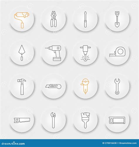 Construction Tools Line Icon Set Stock Vector Illustration Of Hand Shovel