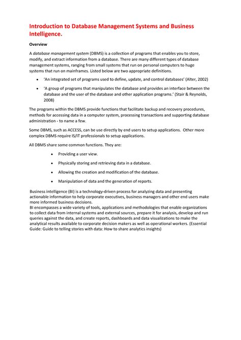 Database Management Systems And Business Intelligence Overview A Database Management System