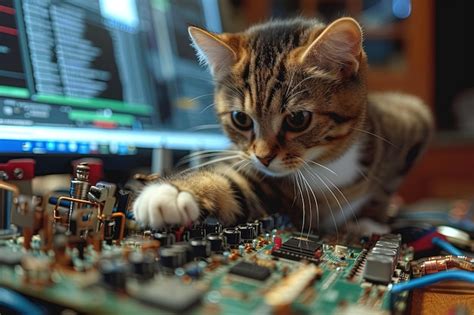 Premium Photo Cat Tech Guru Imagine A Cat Surrounded By Gadgets And A