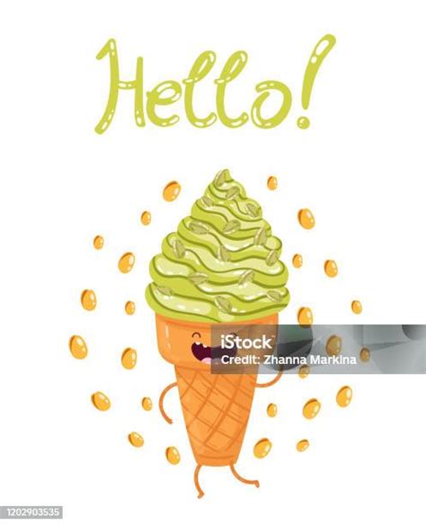좋은 캐릭터 피스타치오 아이스크림과 필기 텍스트엽서 귀여운에 대한 스톡 벡터 아트 및 기타 이미지 귀여운 낙서 드로잉 냉동된 Istock