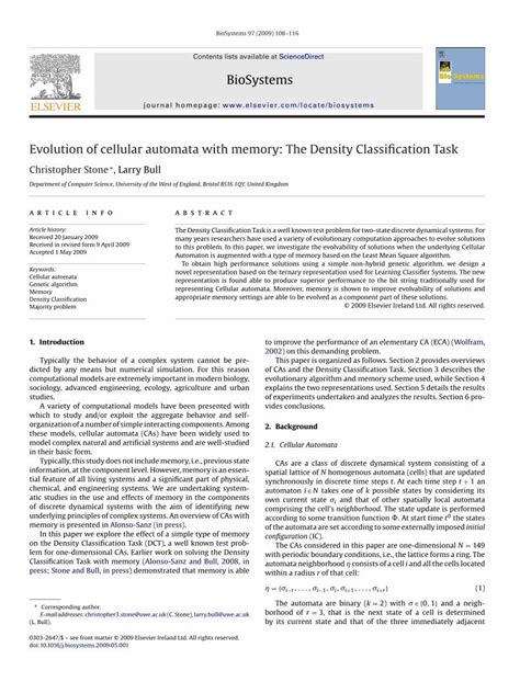 pdf evolution of cellular automata with memory the density classification task dokumen tips