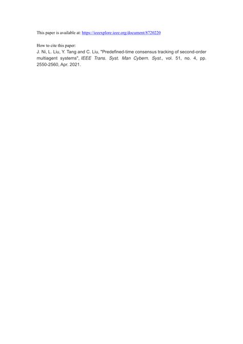 PDF Predefined Time Consensus Tracking Of Second Order Multiagent Systems