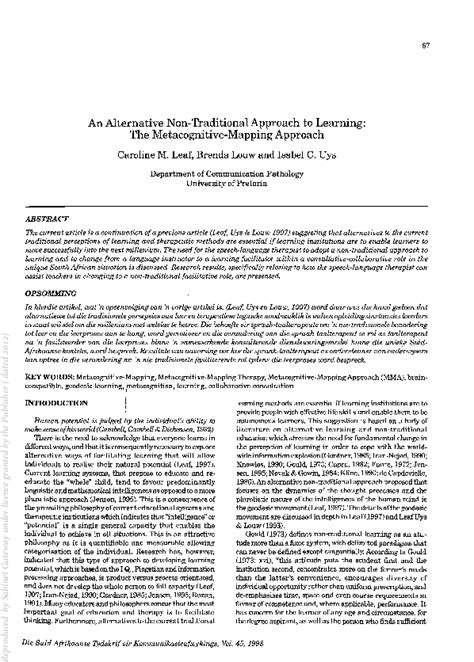 Pdf An Alternative Non Traditional Approach To Learning The Metacognitive Mapping Approach