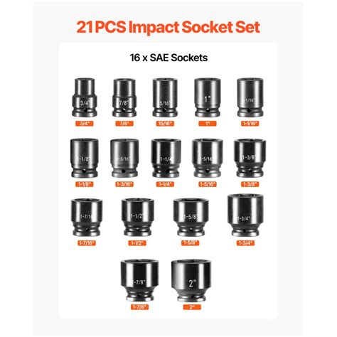 Impact Socket Set Impact Sockets 3 4 Inches 21 Piece 3 4 Inches To 2 Inches Sae Vevor Us