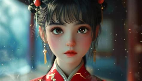 Premium Photo Fashionable Beautiful Girl With Big Eyes In Chinese Style