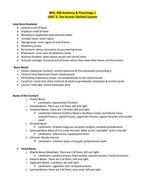 Anatomy Unit 2 Notes Skeletal System BIOL 208 Anatomy Physiology 1 UNIT 2 The Human Studocu