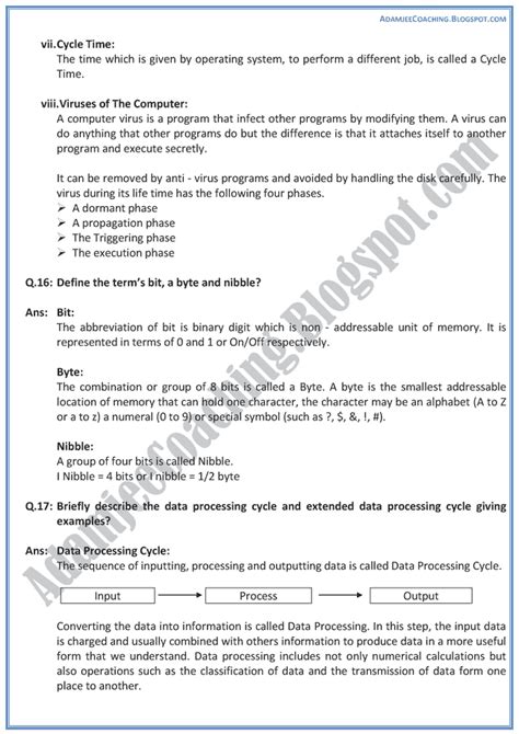 Adamjee Coaching Computer Components Descriptive Question Answers