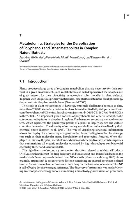 Pdf Metabolomics Strategies For The Dereplication Of Polyphenols And Other Metabolites In