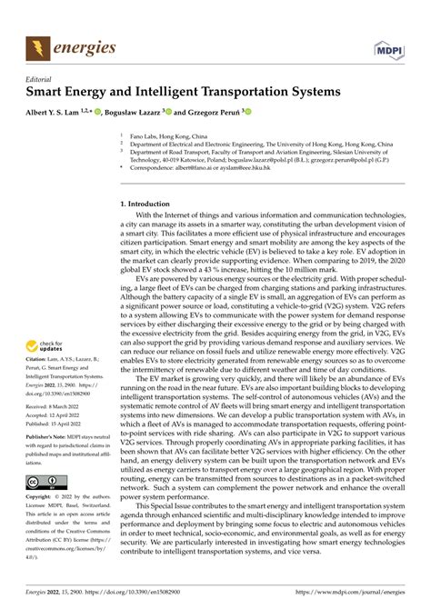 Pdf Smart Energy And Intelligent Transportation Systems
