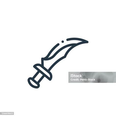 흰색 배경에 격리 된 칼 벡터 아이콘입니다 개요 웹 사이트 디자인 및 모바일 응용 프로그램 개발을위한 얇은 라인 칼 아이콘 얇은 선 검 윤곽선 아이콘 벡터 일러스트레이션