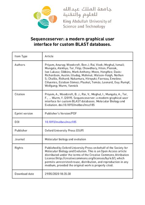 Pdf Sequenceserver A Modern Graphical User Interface For Custom Blast Databases