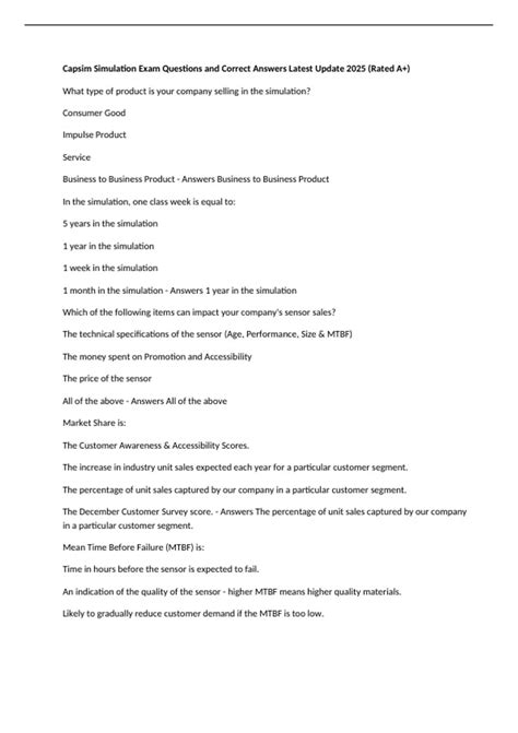 capsim simulation exam questions and correct answers latest update 2025