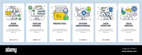 Vector Web Site Linear Art Onboarding Screens Template Computer Services Data Update Analysis