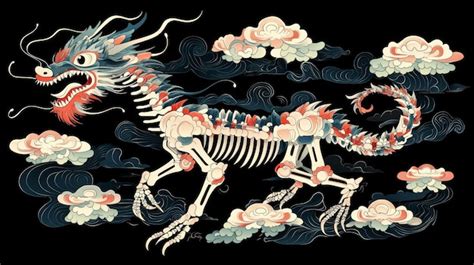Chinese Dragon Skeleton In The Clouds Premium Ai Generated Image