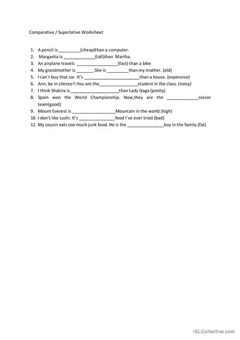 Comparative Superlative English Esl Worksheets Pdf And Doc