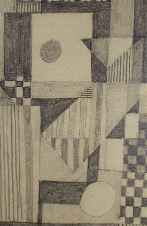 Original Pencil Drawing Cubic Abstract Circa 1950 S Artist Unknown