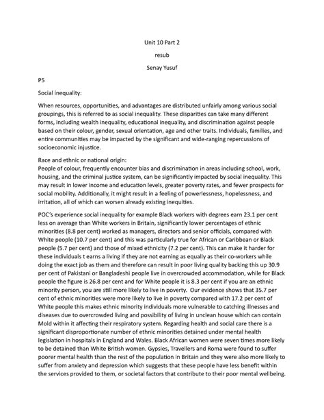 Unit 10 Part 2 Distinction Unit 10 Part 2 Resub Senay Yusuf P Social