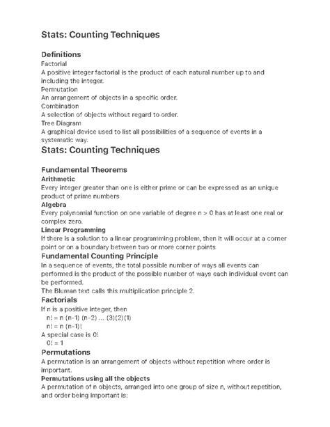 Stats Counting Techniques Stats Counting Techniques Definitions Factorial A Positive Integer