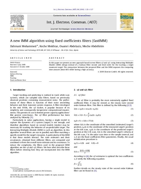 pdf a new imm algorithm using fixed coefficients filters fastimm