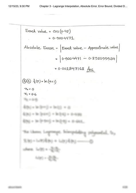 Solution Chapter 3 Lagrange Interpolation Absolute Error Error Bound