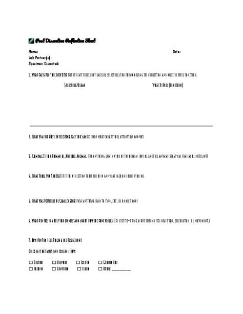 Dissection Lab Reflection Sheet By The Joyful Lab Tpt
