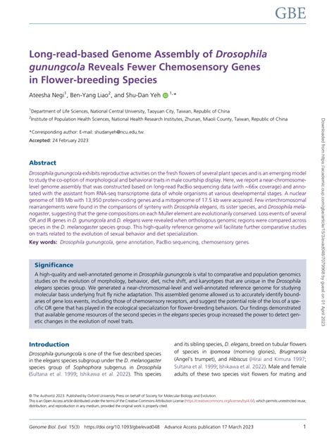 Pdf Long Read Based Genome Assembly Of Drosophila Gunungcola Reveals Fewer Chemosensory Genes