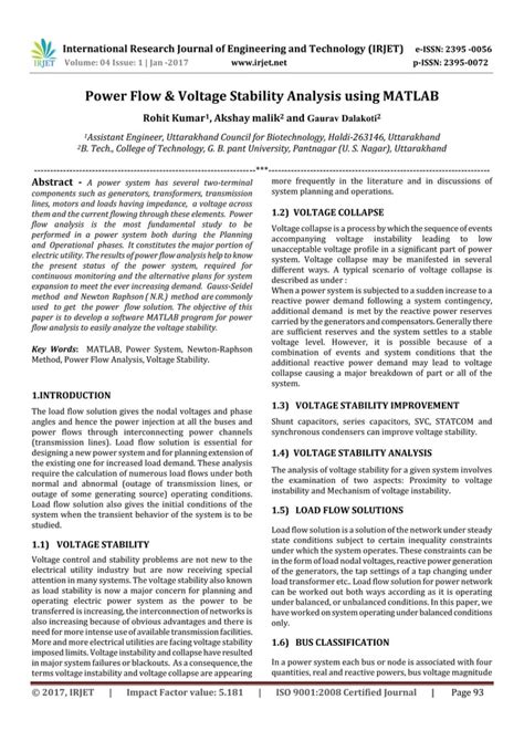 Power Flow And Voltage Stability Analysis Using Matlab Pdf