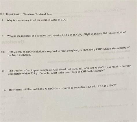 Solved Titration Of Acids And Bases Pre Lab Questions Before
