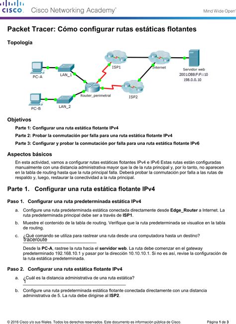 2255 Packet Tracer Configuring Floating Static Routes Instructions