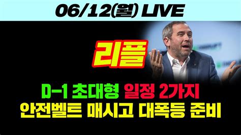 0612월 Live리플d 1 초대형 일정 2가지 안전벨트 매시고 대폭등 준비 리플코인전망 리플코인호재 리플전망 Youtube