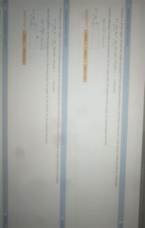Solved The Area A Of The Region S That Lies Under The Graph Chegg