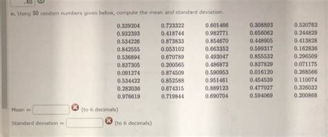 Solved E Using 50 Random Numbers Given Below Compute The