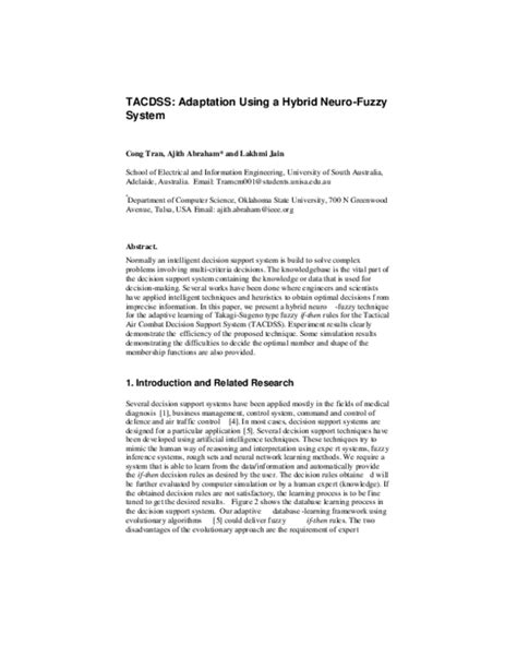 Pdf Tacdss Adaptation Using A Hybrid Neuro Fuzzy System Công Thành Trần