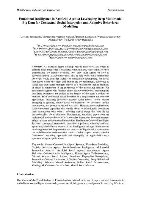 Pdf Emotional Intelligence In Artificial Agents Leveraging Deep Multimodal Big Data For