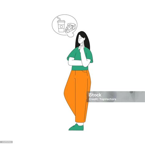 여자 캐릭터 생각 무엇을 주문하다 사용 음식 배달 벡터 일러스트 레이 션 개념에 대한 스톡 벡터 아트 및 기타 이미지 개념