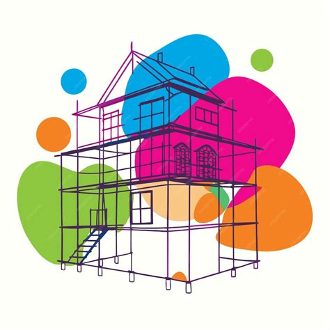Residential Building In Scaffolding Vector Illustration Line Circuit Premium Ai Generated Vector