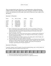 AMS 394 Quiz3 Pdf AMS 394 Quiz3 AMS 394 Midterm 3 This Is An Open Book Exam However No